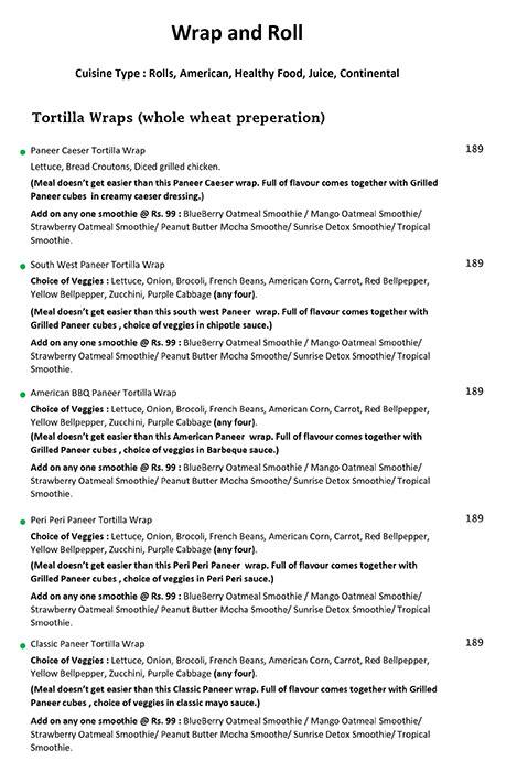 Menu of Wrap And Roll, Malad West, Mumbai