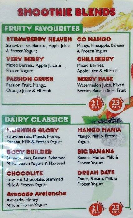 Pulp Juice Bars Menu, Menu for Pulp Juice Bars, Jumeirah Beach ...
