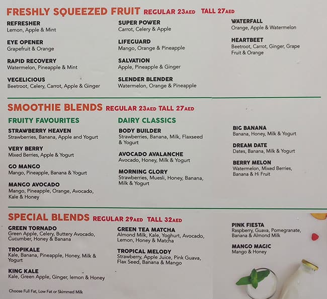 Menu of Pulp Juice Bars, Deira City Centre Area, Dubai