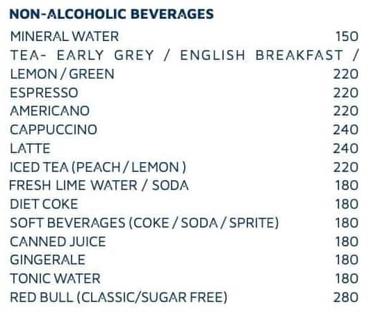 Menu at Nava, Mumbai