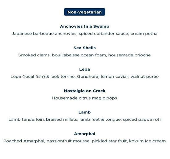 Menu at Nava, Mumbai