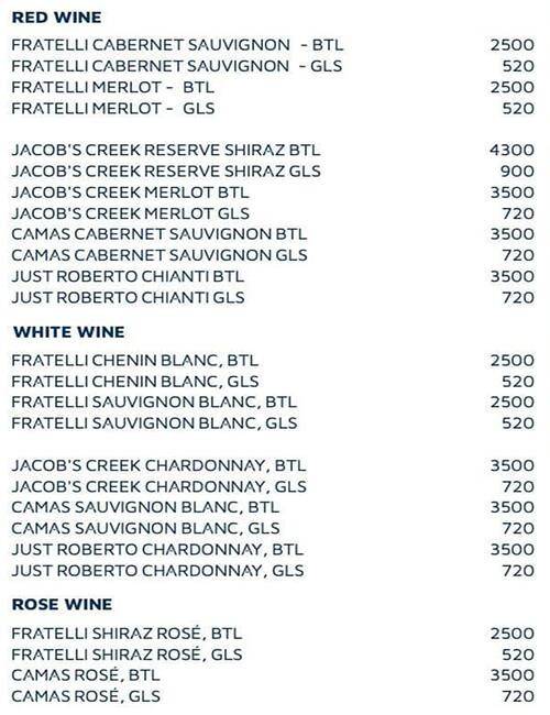 Menu at Nava, Mumbai