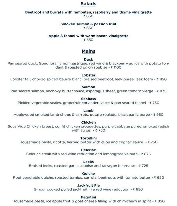 Menu at Nava, Mumbai