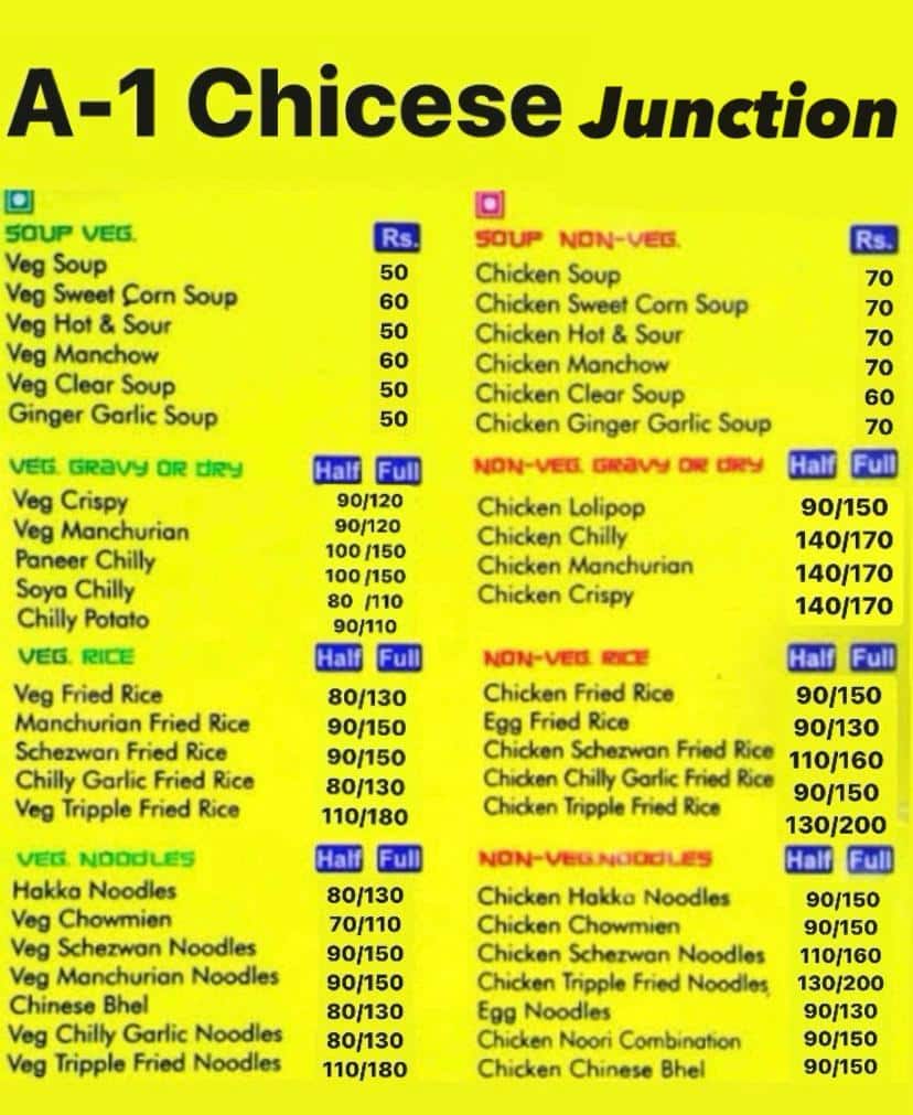 Menu of A1 Chinese Family Restaurant, Camp Area, Pune