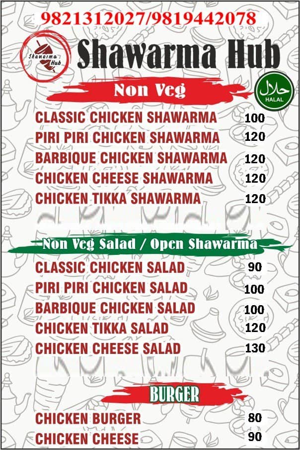 Menu of Shawarma Hub, Kurla, Mumbai