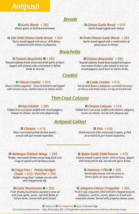 Menu of Pasta Street, ITPL Main Road, Whitefield, Bangalore