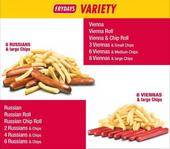 Menu at FryKing, Cape Town, 10 Plein Street