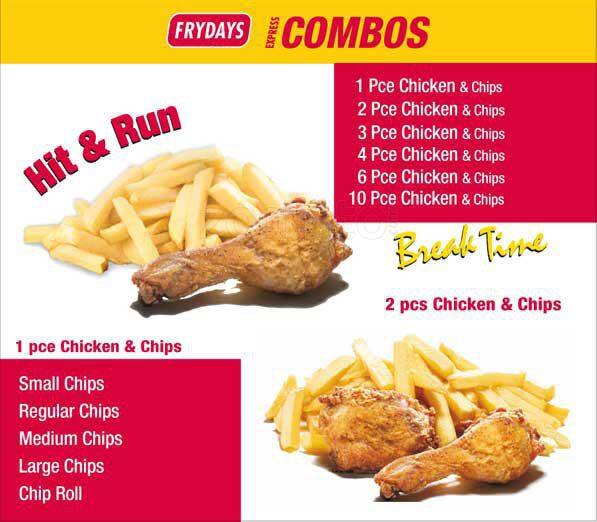 Menu at FryKing, Cape Town, 10 Plein Street