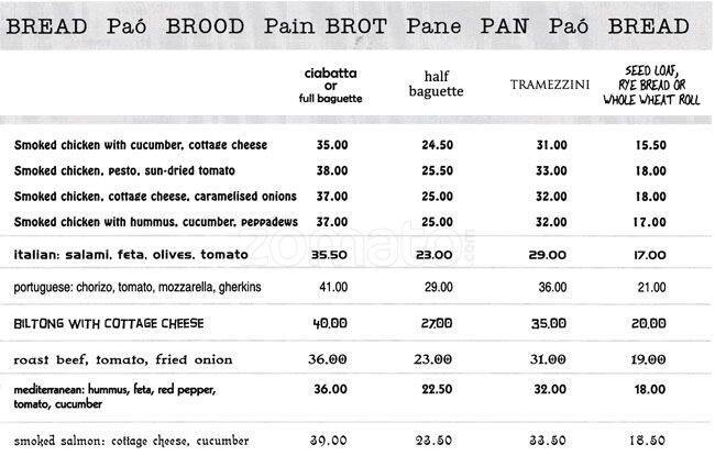 Menu at vida e caffè Neelsie, Stellenbosch