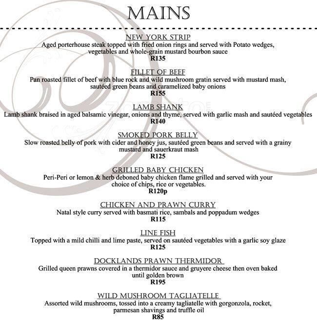 Menu at Wodka pub & bar, Durban