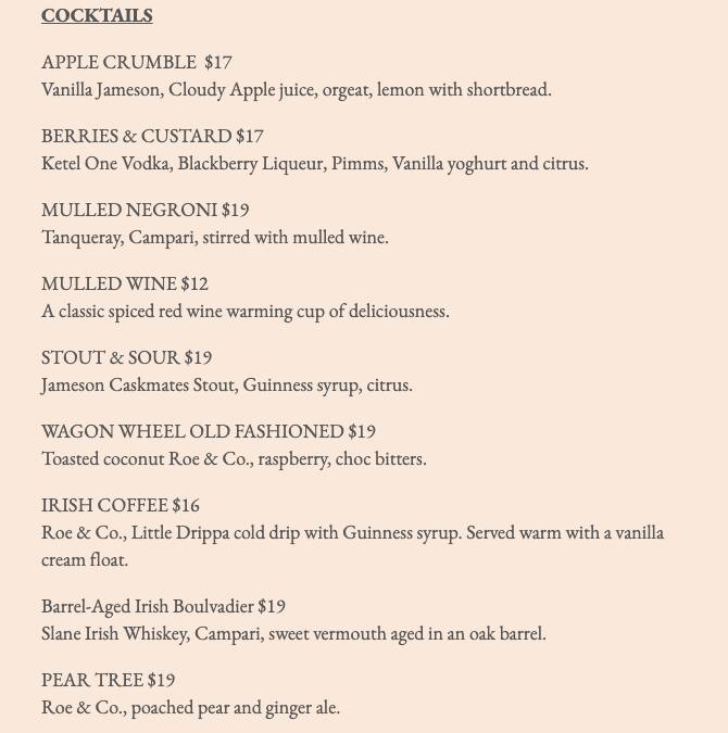 Menu at The Wild Rover pub & bar, Surry Hills