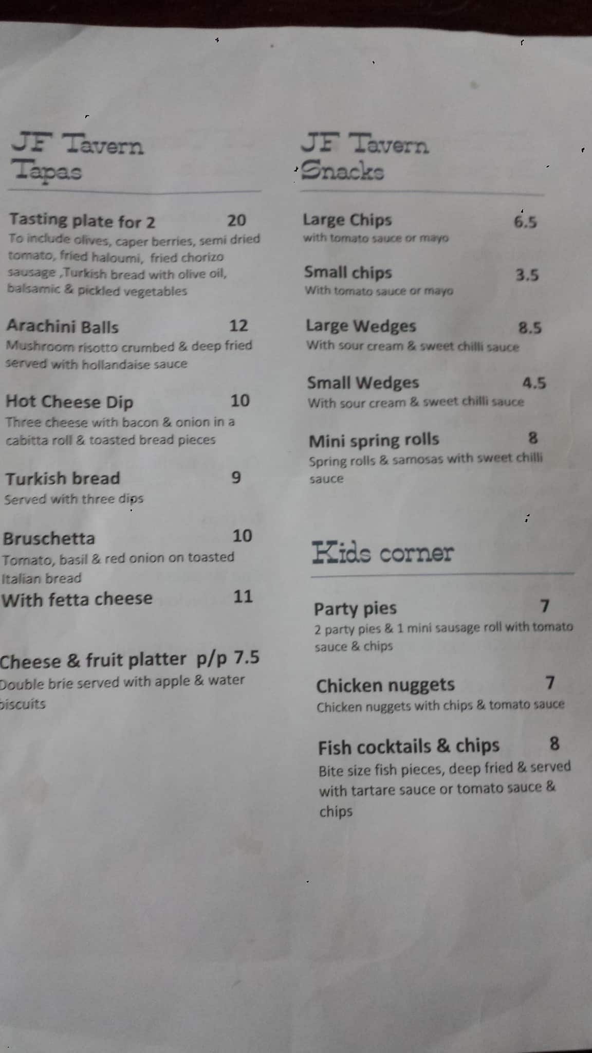 Menu at John Forrest Tavern restaurant, Glen Forrest, John Forrest ...