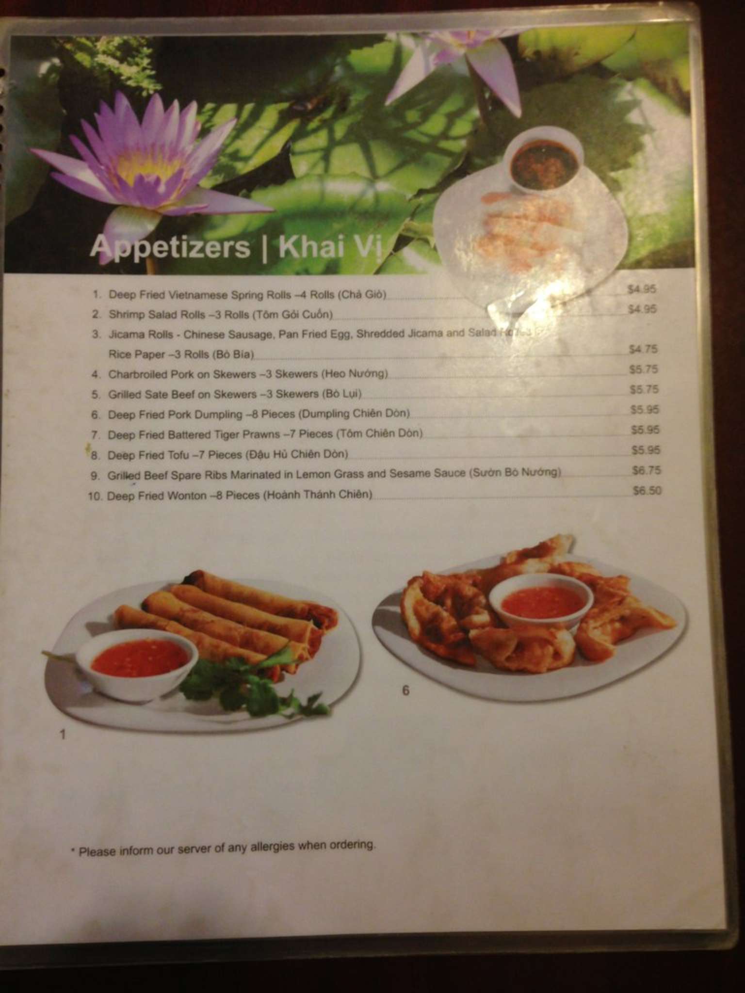Menu at nho saigon restaurant, Calgary