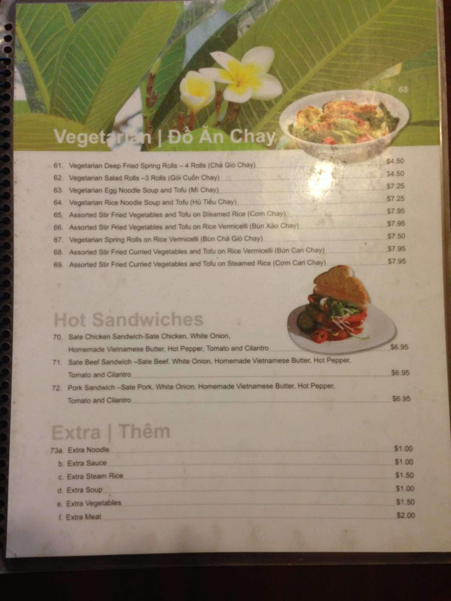 Menu at nho saigon restaurant, Calgary