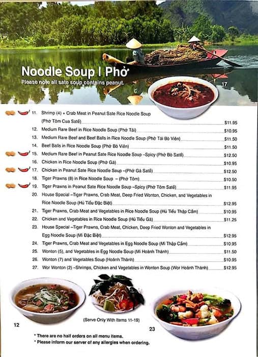 Menu au nho saigon restaurant, Calgary