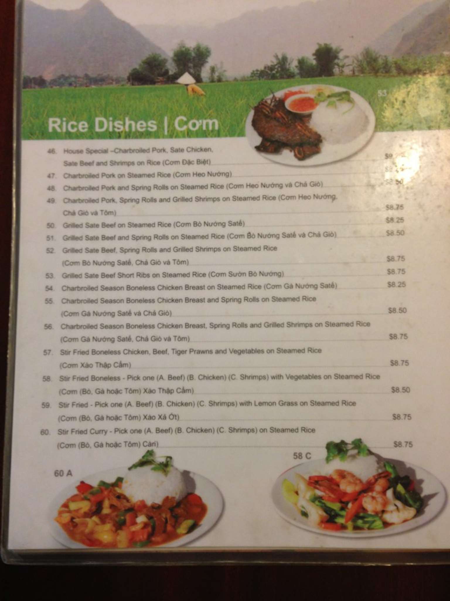 Menu at nho saigon restaurant, Calgary