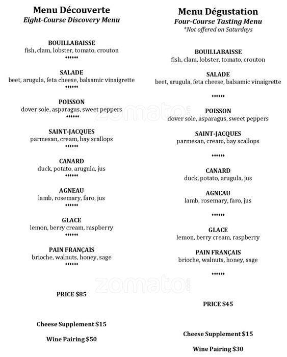 Menu at Le Cep restaurant, Fort Worth