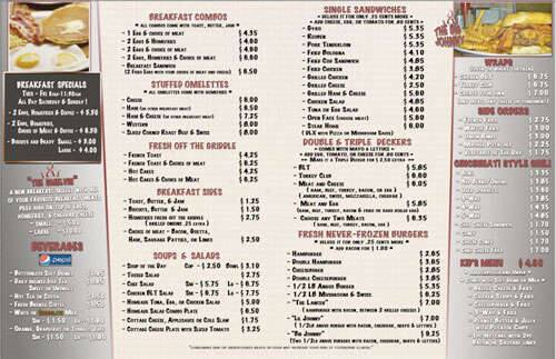 Menu at Sunnyside Grill restaurant, Grandview