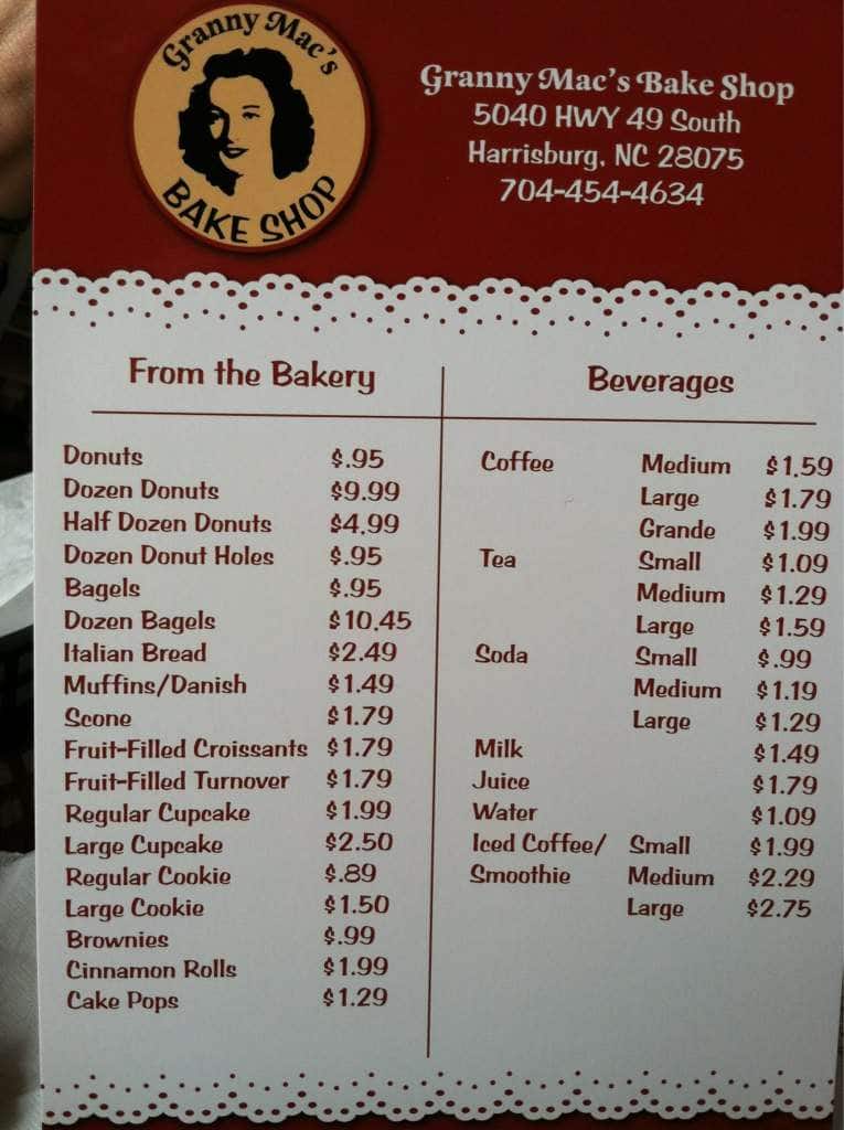 Granny Mac's Bake Shop Menu - Urbanspoon/Zomato