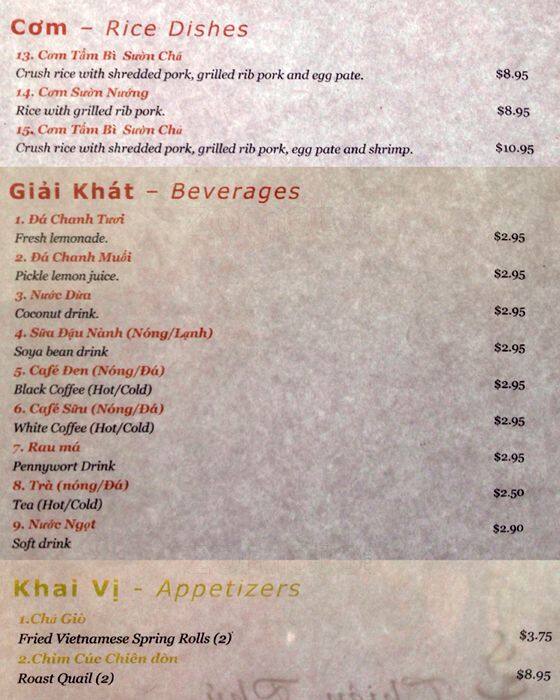 Menu at Thiên Phú restaurant, Charlotte