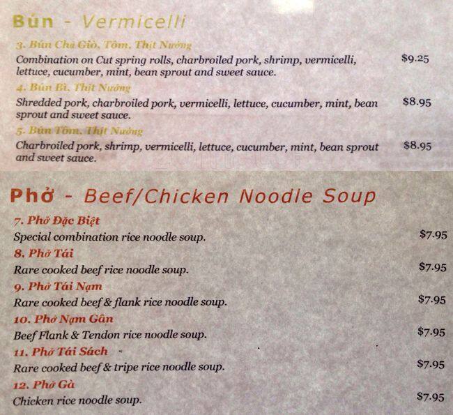 Menu at Thiên Phú restaurant, Charlotte