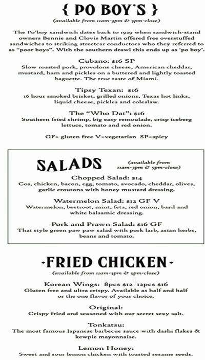 Menu at Rambutan restaurant, Townsville