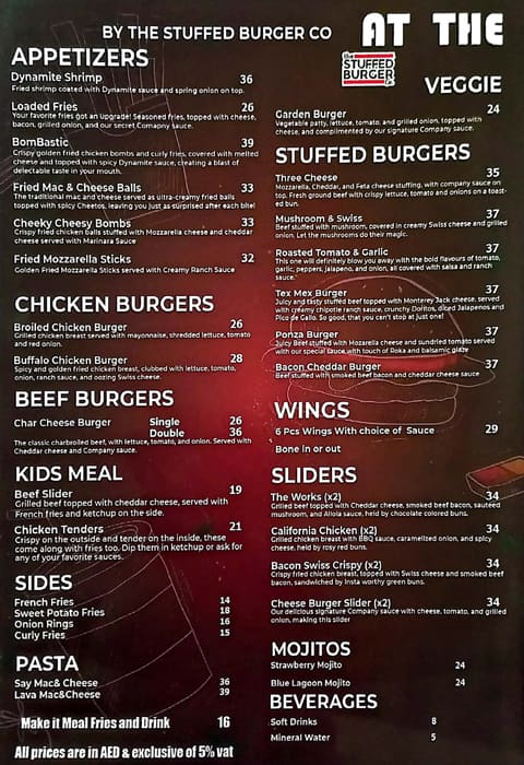 Menu of The Stuffed Burger Co, Al Sufouh, Dubai