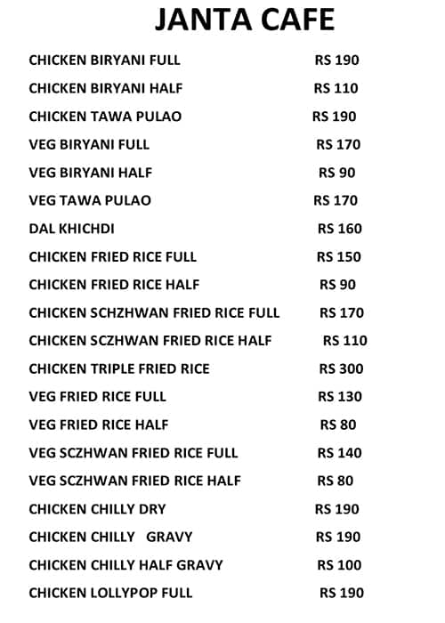 Menu of Janta Cafe, Jogeshwari, Mumbai