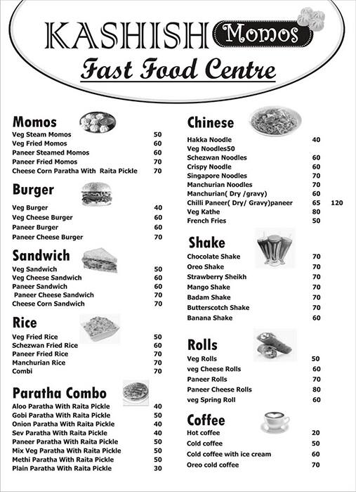 Menu at Kashish Momos Fast Food Centre, Bhopal