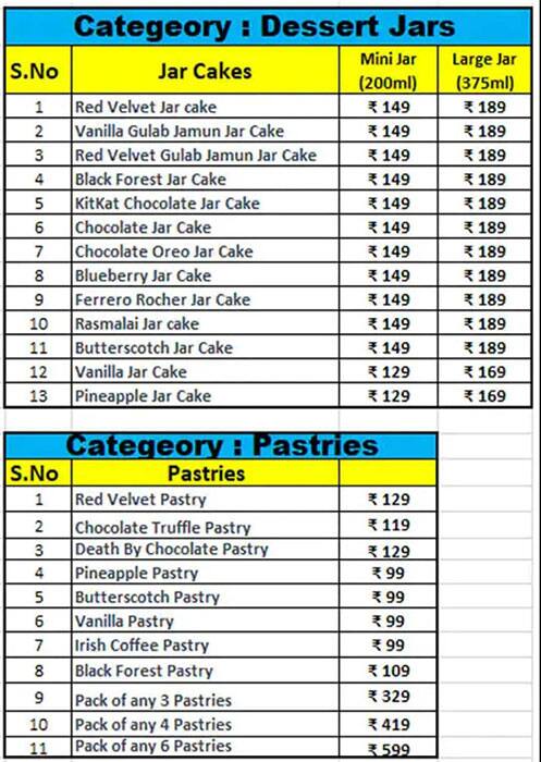 Menu of Quality Cakes, Gachibowli, Hyderabad