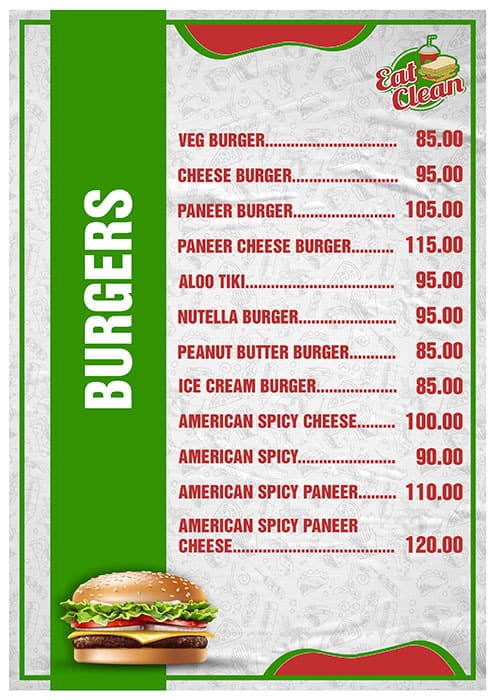 Menu at Eat Clean, Chennai