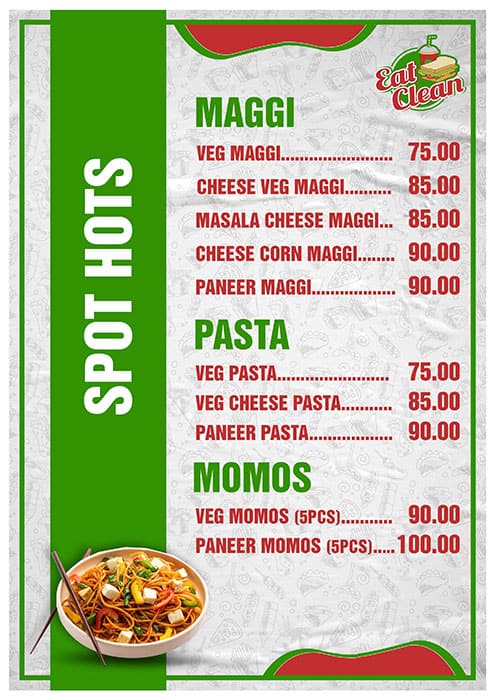 Menu at Eat Clean, Chennai