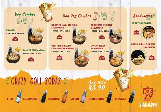 Menu of Crazy Shawarma, Hitech City, Hyderabad