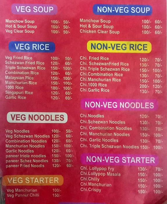 Menu of New Mafco Chinese Center, Ravet, Pune