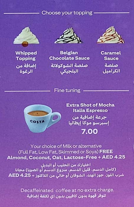 Menu at Costa Coffee cafe, Dubai, 1b 11a Street