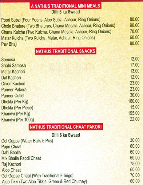 Menu at Nathu's, Faridabad, Pristine Mall