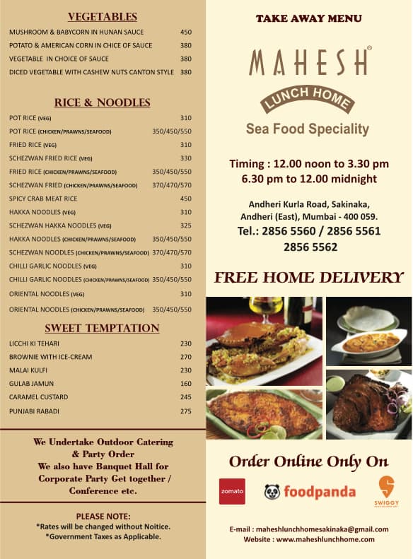 Mahesh Lunch Home Menu, Menu for Mahesh Lunch Home, Sakinaka, Mumbai ...