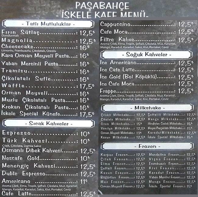Menu at İskele Paşabahçe Restoran, Istanbul, Yalı Erguvan Çk. No:22