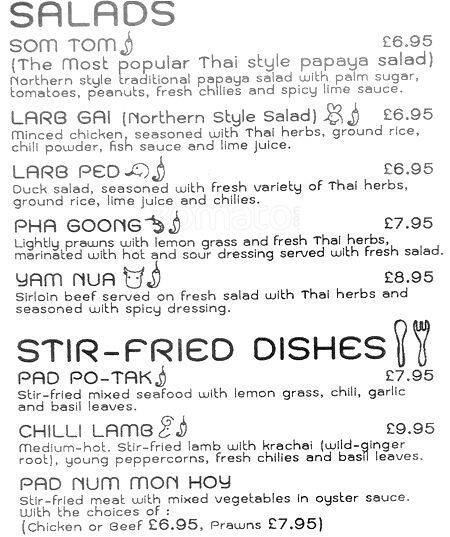 Menu at Pandan Leaf restaurant, London, 66-68 Crouch End Hill