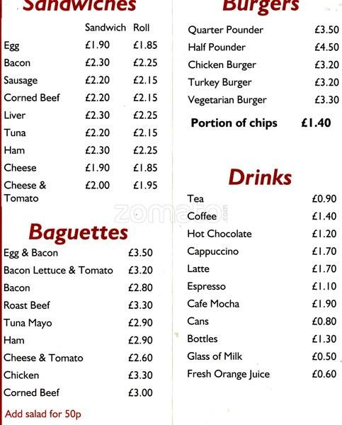 Menu at The Ritz Cafe, London