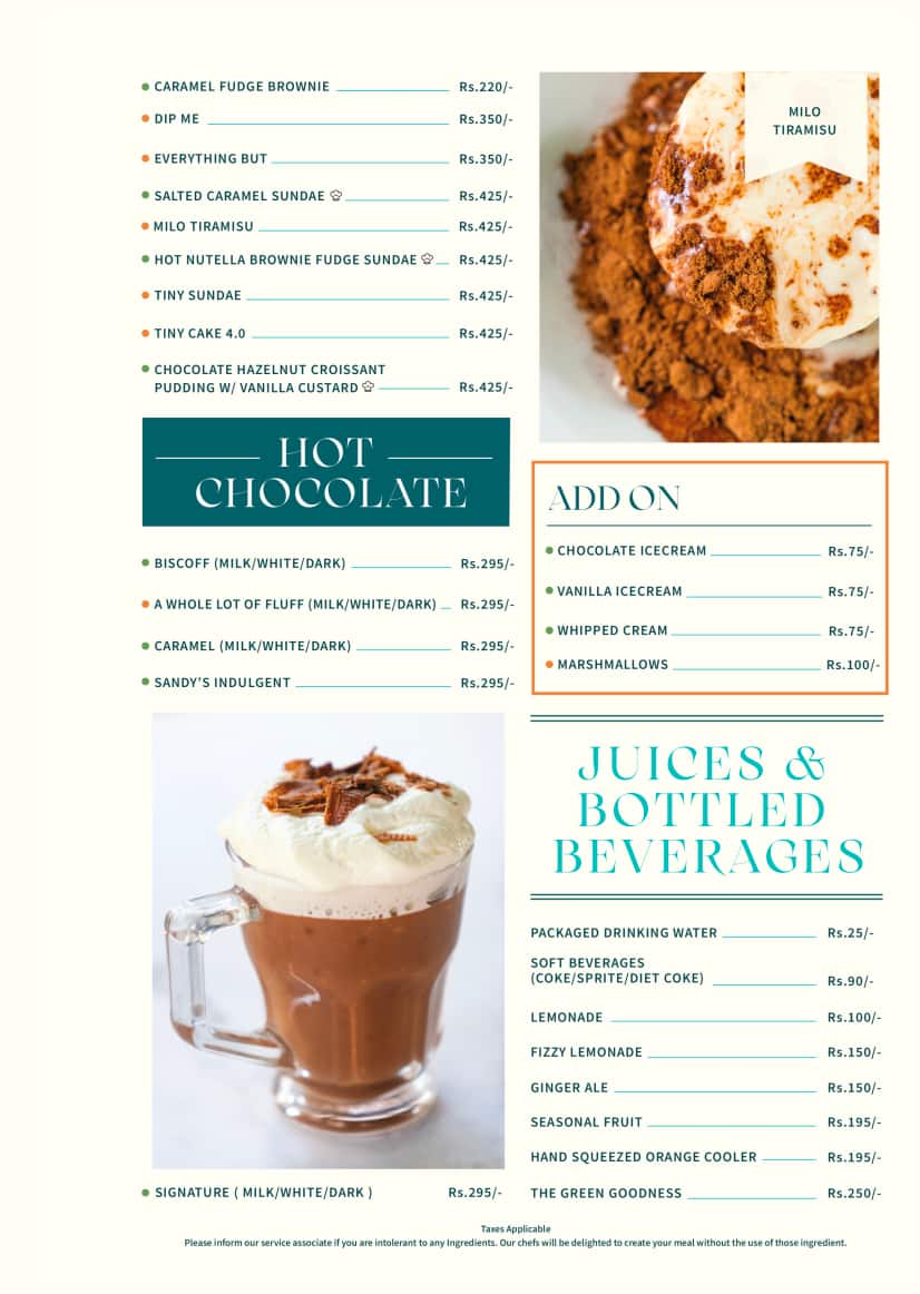 Menu of Sandy's Chocolate Laboratory, Nungambakkam, Chennai