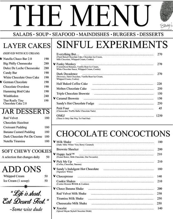 Sandy's Chocolate Laboratory Menu - Zomato
