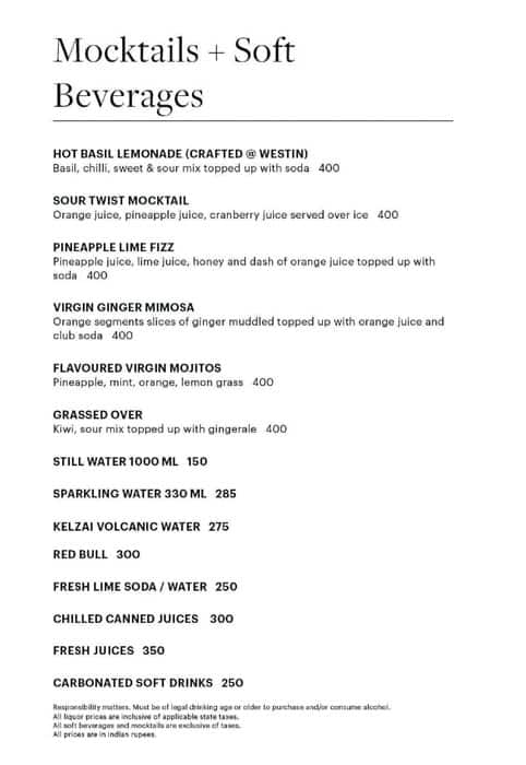 Menu at Willows Lounge Bar, Chennai