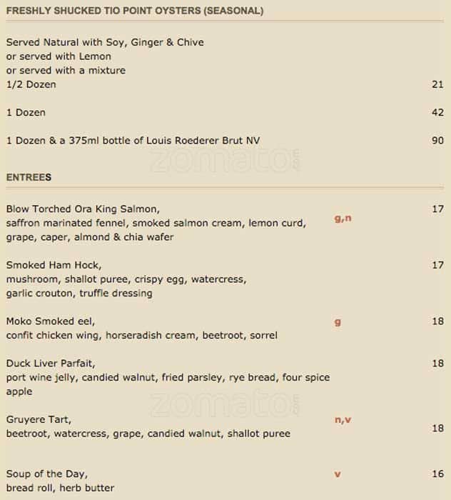 Menu at Cobar Restaurant, Lower Hutt
