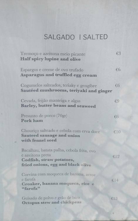 Menu at Armazém da Cachaça BBQ, Lisbon