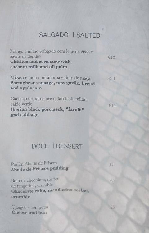 Menu at Armazém da Cachaça BBQ, Lisbon