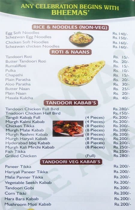 Menu at Bheema's Take Away, Hyderabad