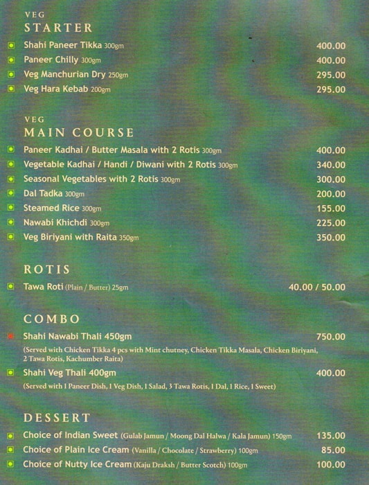 Menu at Zaffran, Ahmedabad, COMFORT INN PRESIDENT