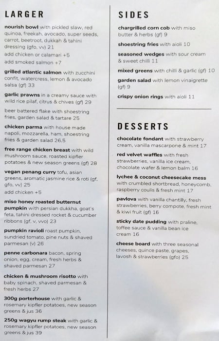 Menu at The Corner Store restaurant, Mentone