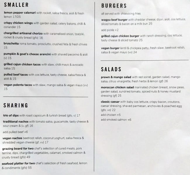 Menu at The Corner Store restaurant, Mentone